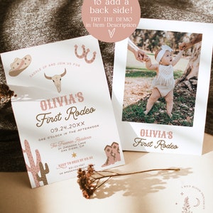 First Rodeo Birthday Invitation Template, Cowgirl Birthday Invite, Wild ...