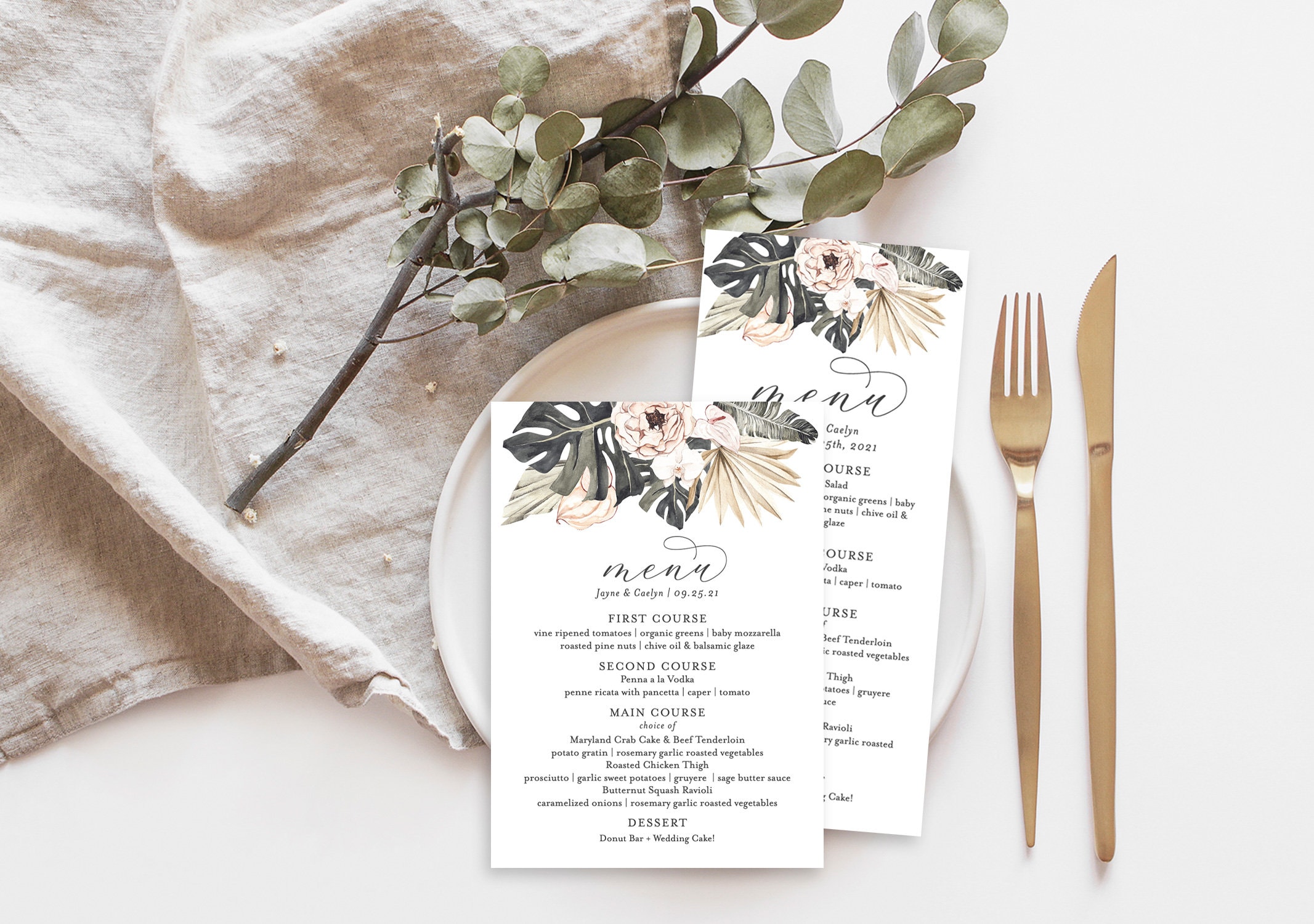 Palm Leaf Menu Card Editable Template WB-G1 Luau Tropical Dinner Menu ...