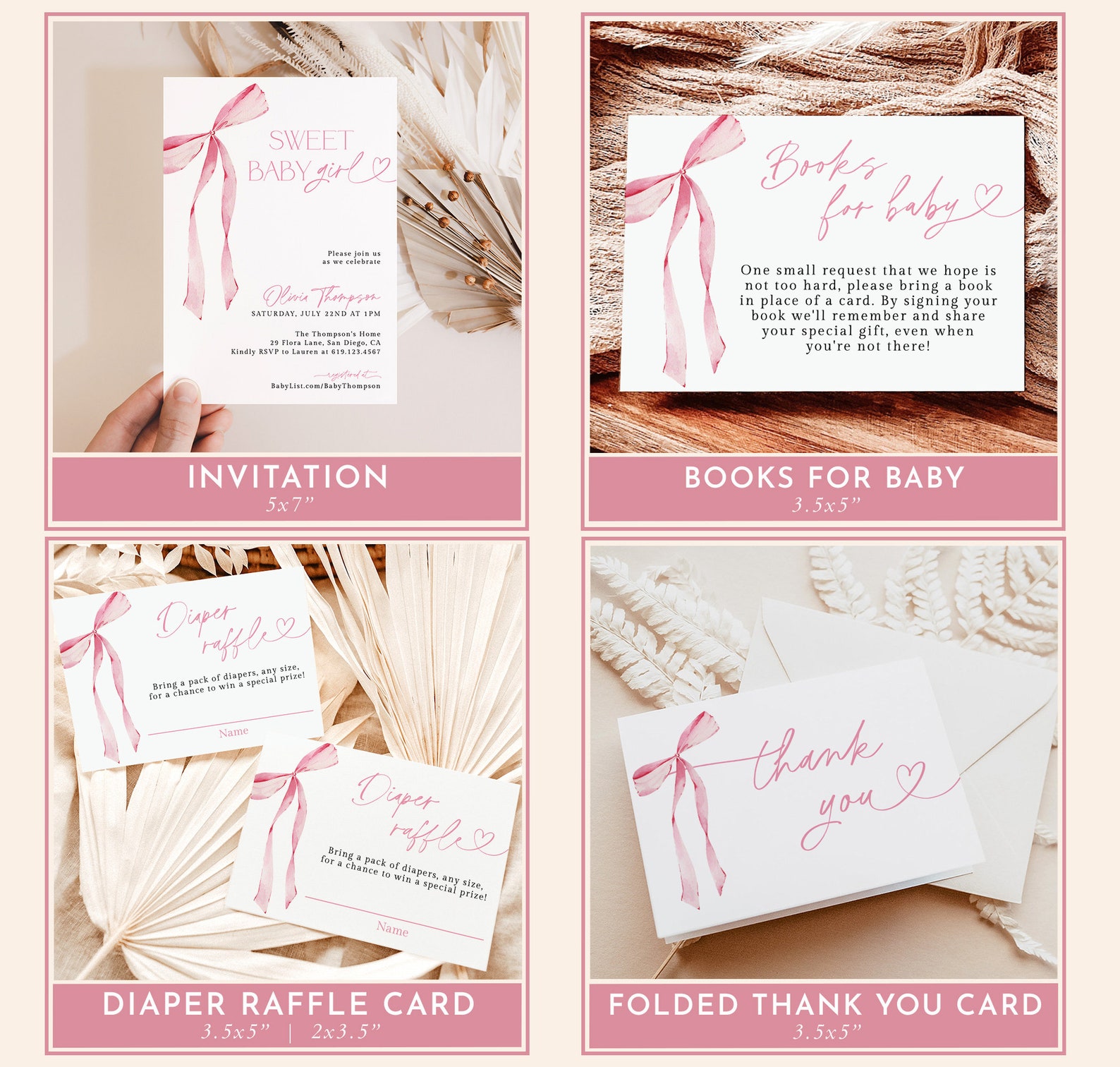 Pink Bow Baby Shower Bundle, Girl, Sweet, Blush, Instant Download ...
