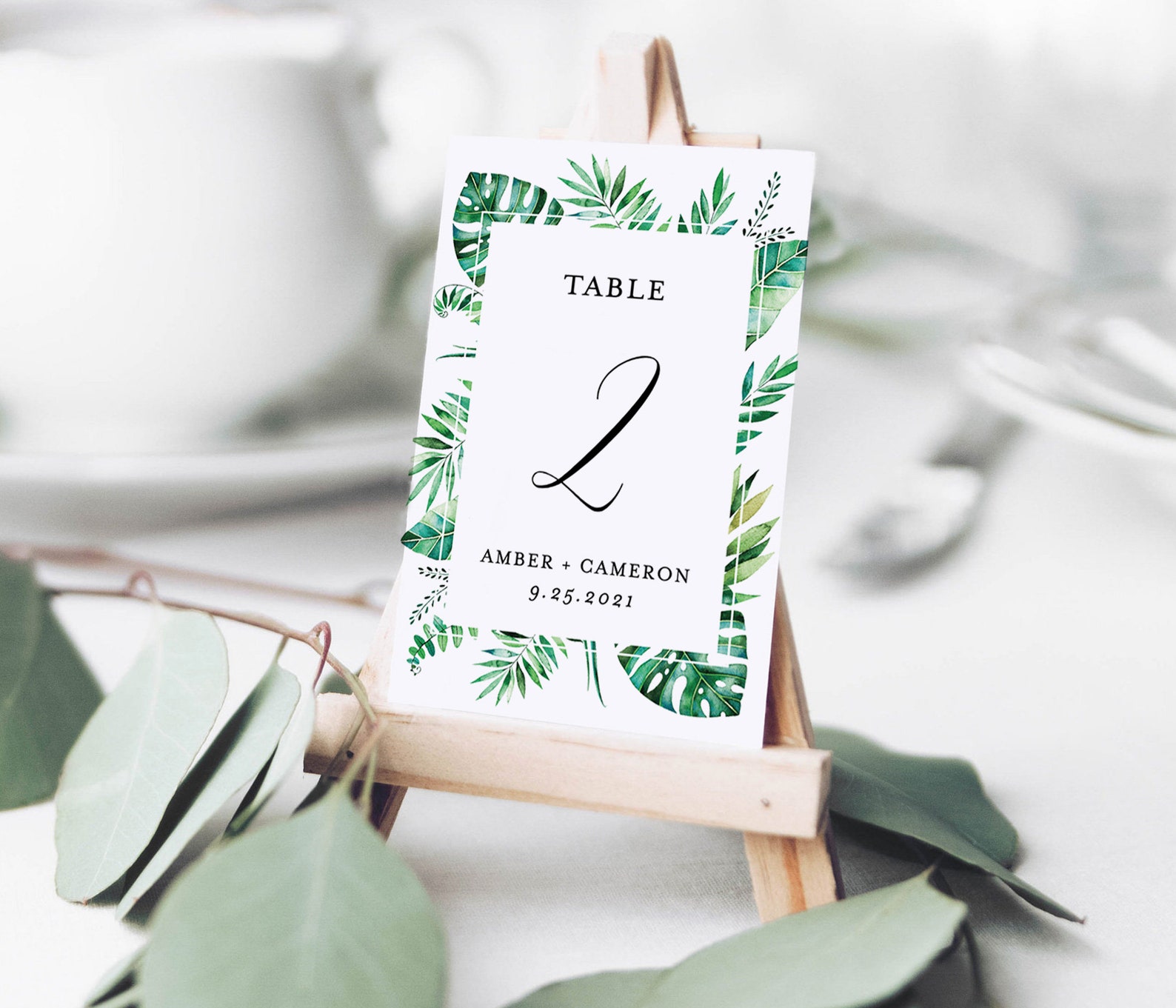 Greenery Table Number Card Template Editable Wedding Table - Etsy