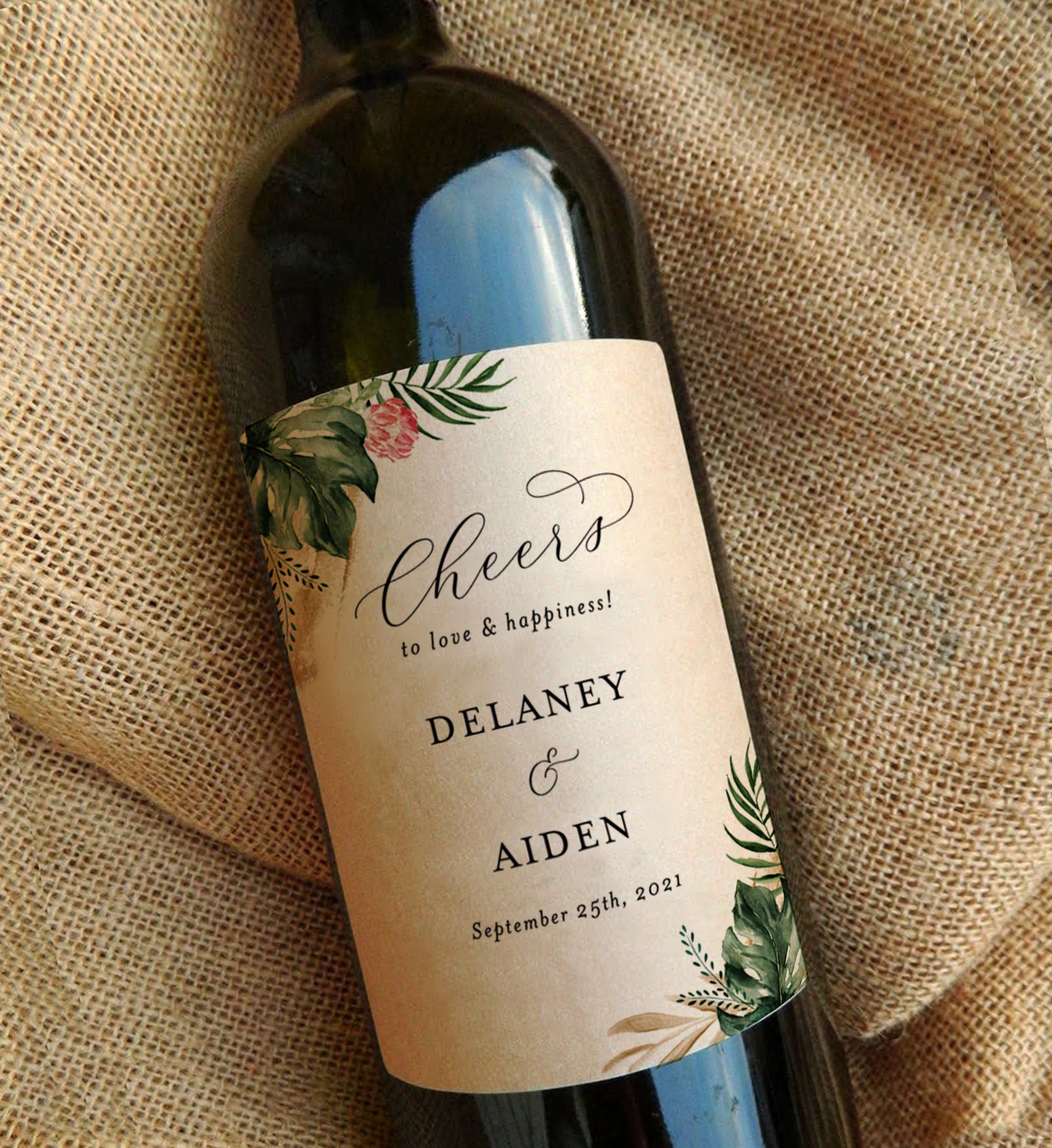 Editable Wine Bottle Label Template Tropical Wedding Wine | Etsy