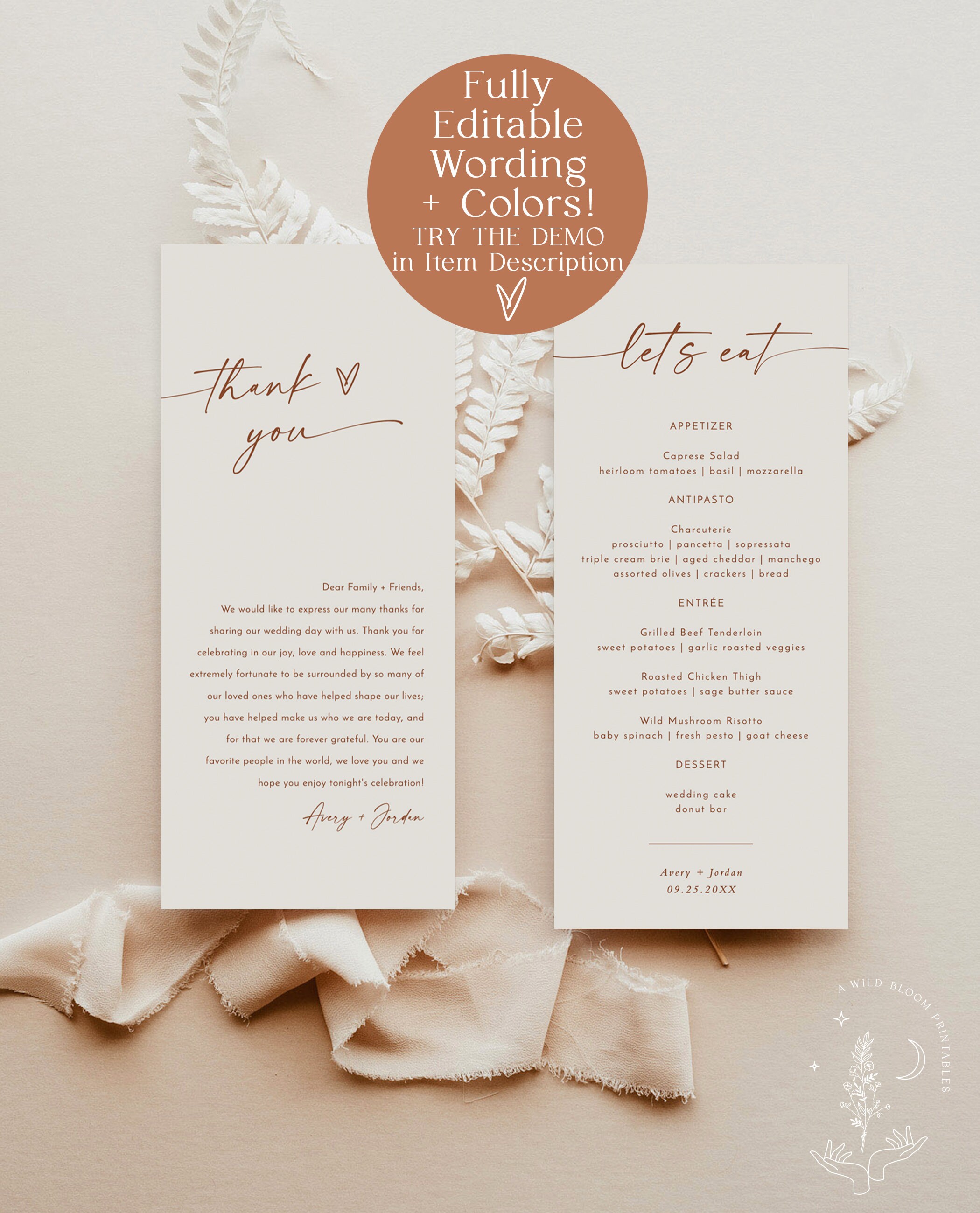 Minimalist Menu Thank You Letter Template Terracotta - Etsy