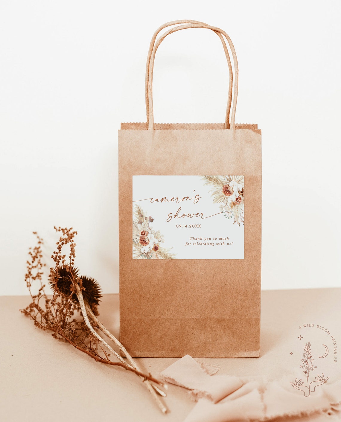 Pampas Grass Gable Box Label Boho Gable Box Sticker Template - Etsy