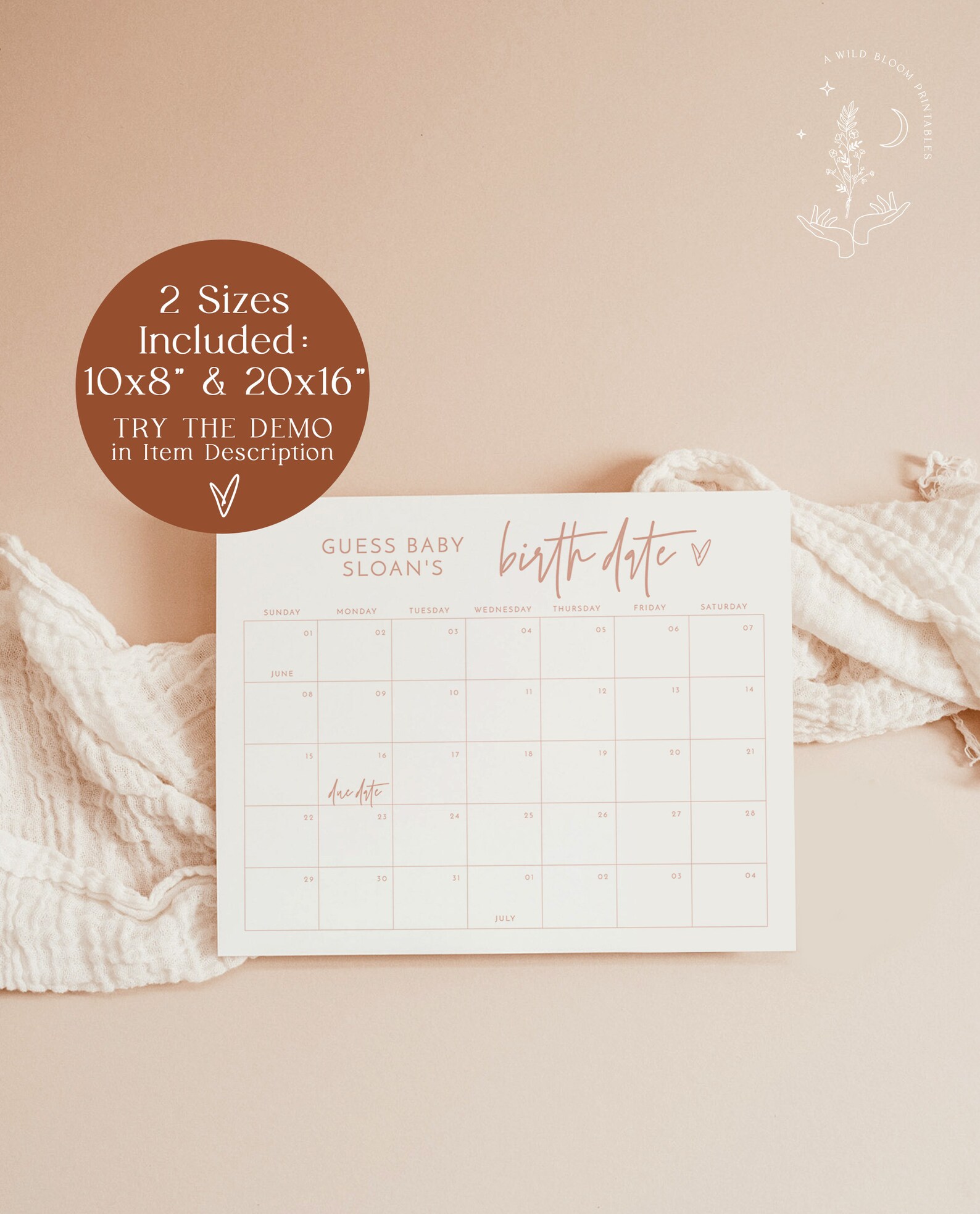 Guess the Due Date Calendar Game Baby Girl Due Date - Etsy