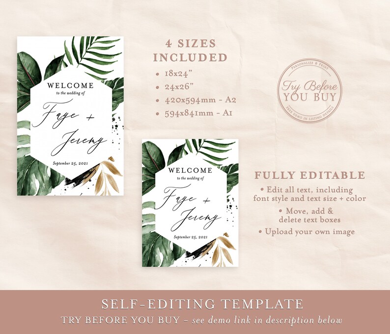 Printable Welcome Sign Poster Editable Wedding Poster - Etsy