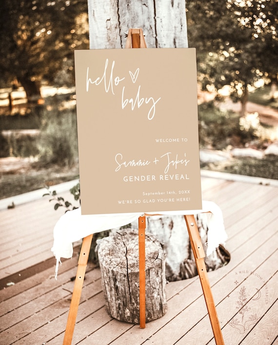 Modern Gender Reveal Welcome Sign Beige Gender Reveal Poster - Etsy