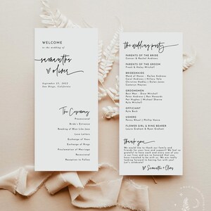Minimalist Wedding Program Template, Printable Order of Service ...