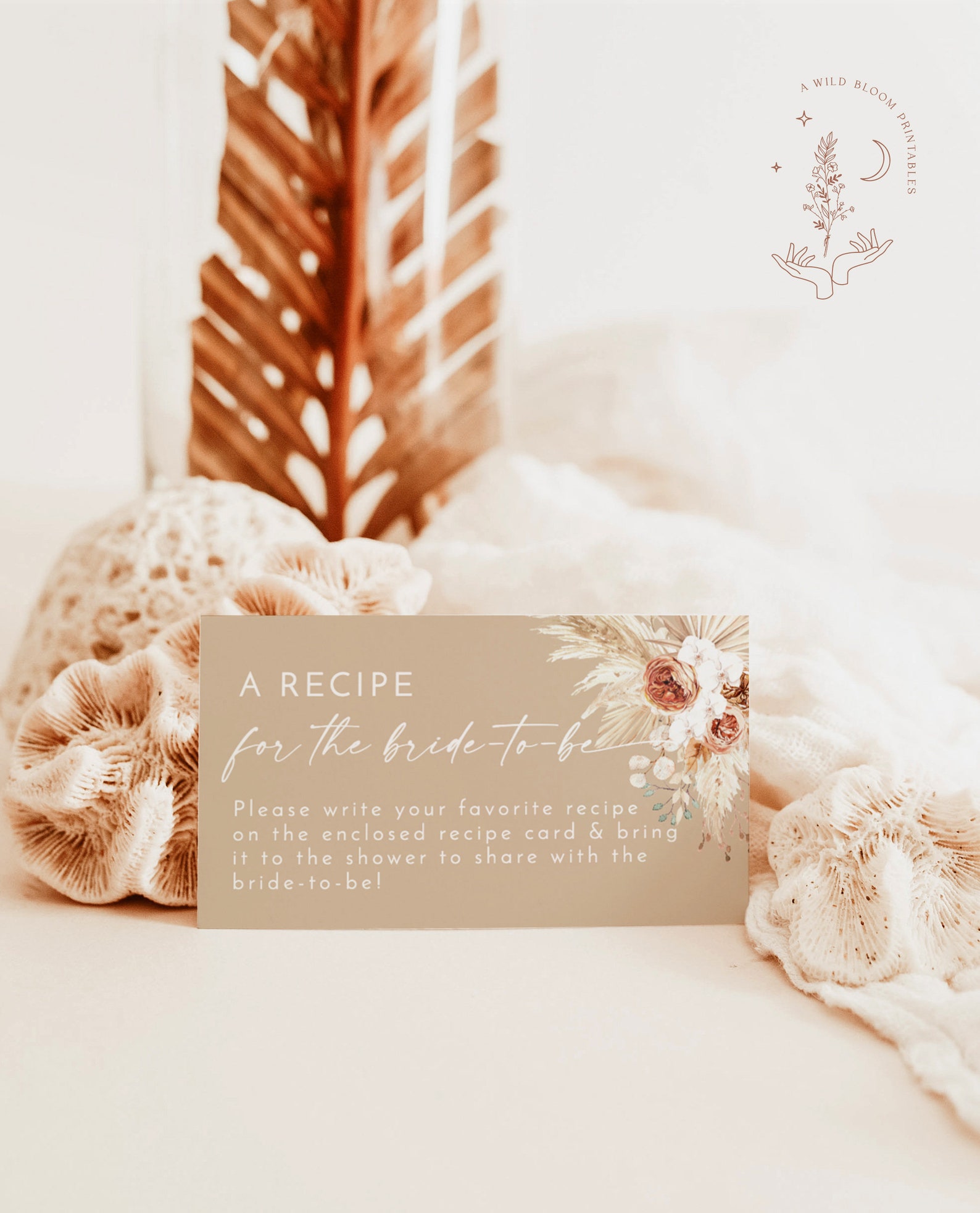 Boho Recipe Request Card Bridal Shower Recipe Card Insert | Etsy