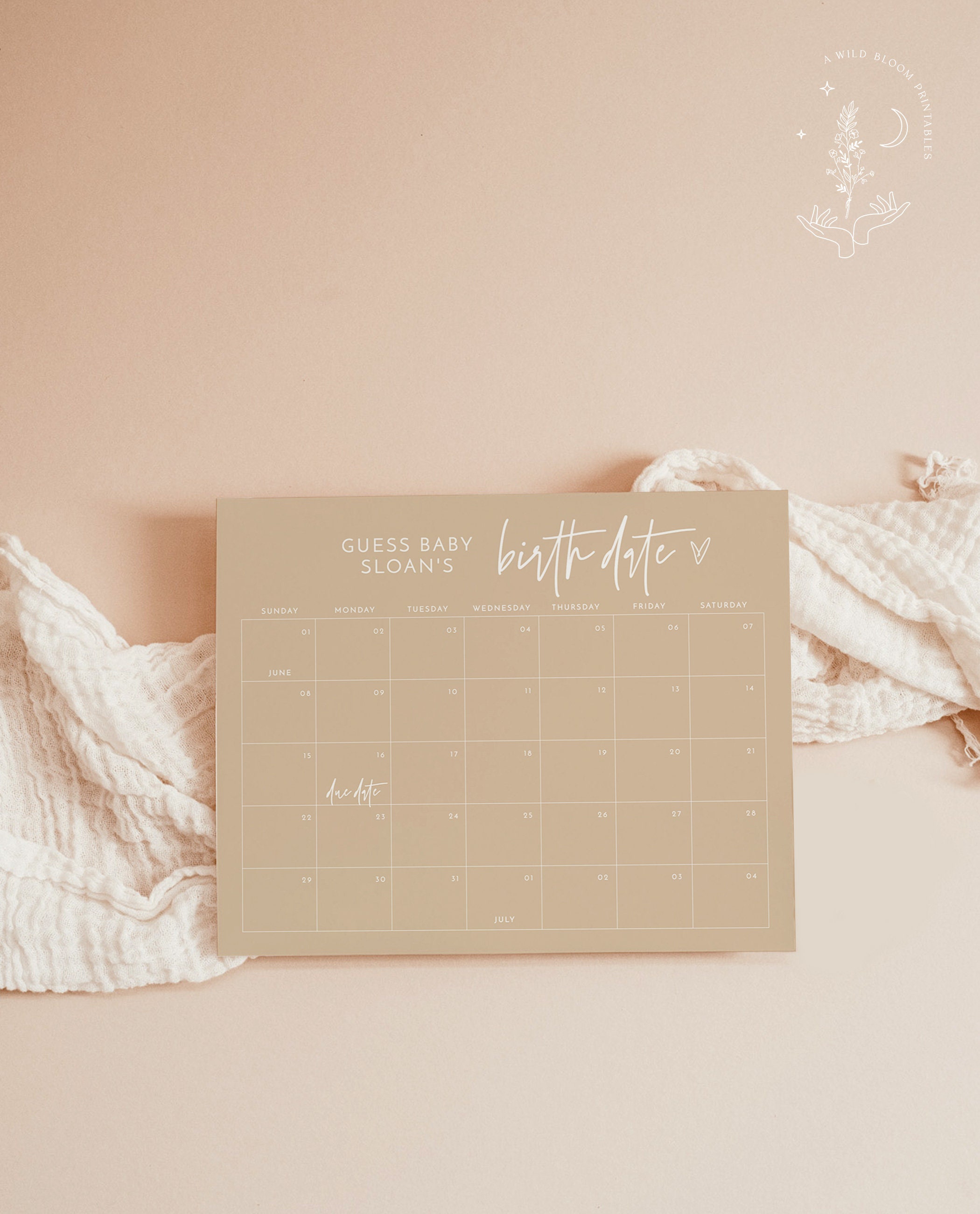 Beige Baby Due Date Calendar Game Minimal Baby Prediction - Etsy