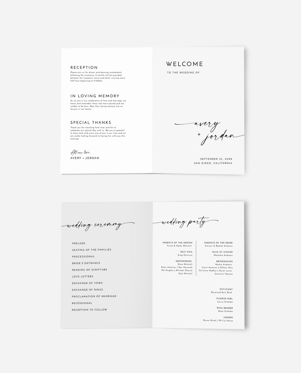 Minimalist Wedding Program Template Foldable Wedding Program - Etsy