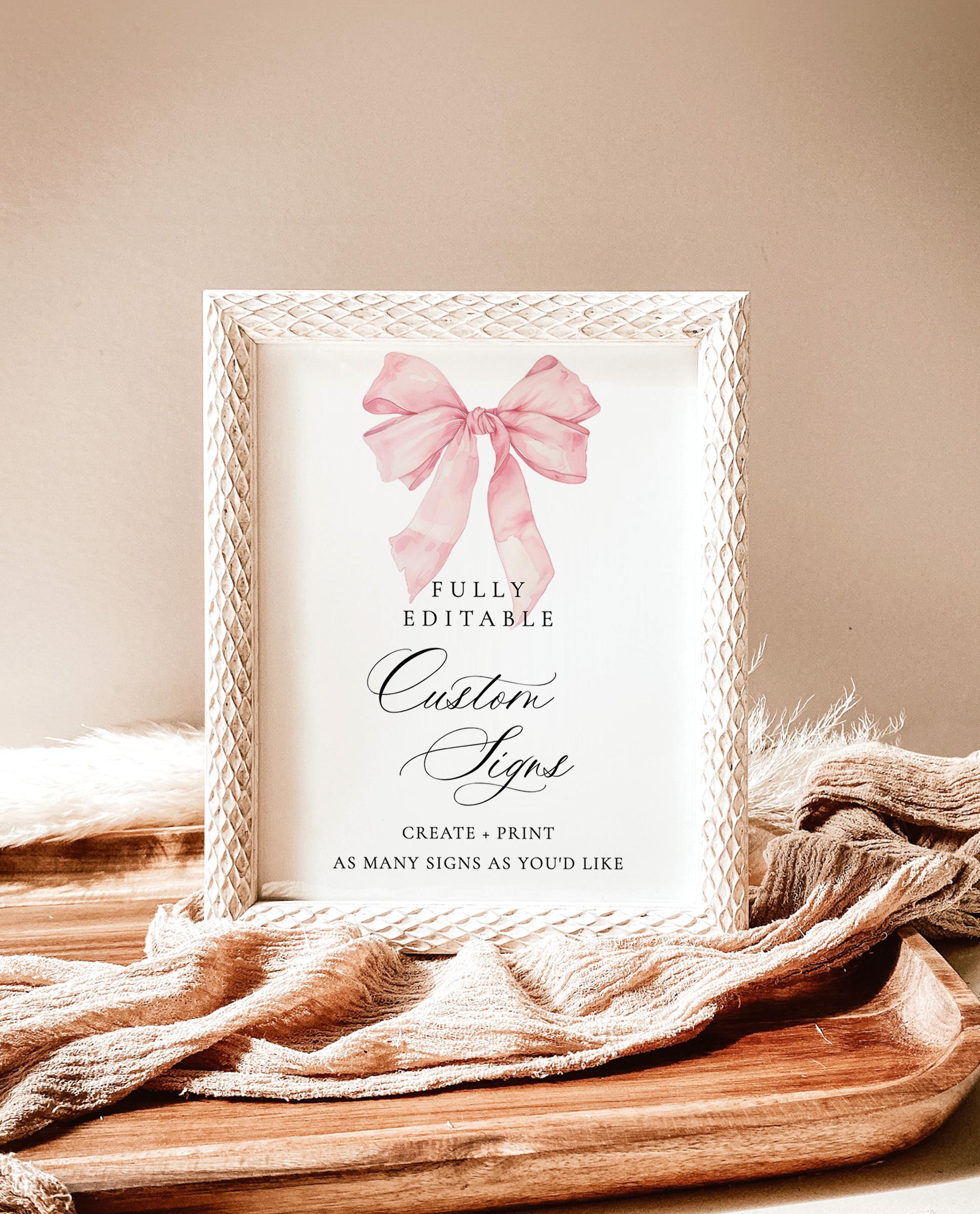 Pink Bow Shower Signs, Custom Sign Template, Ribbon, Baby, Bridal ...