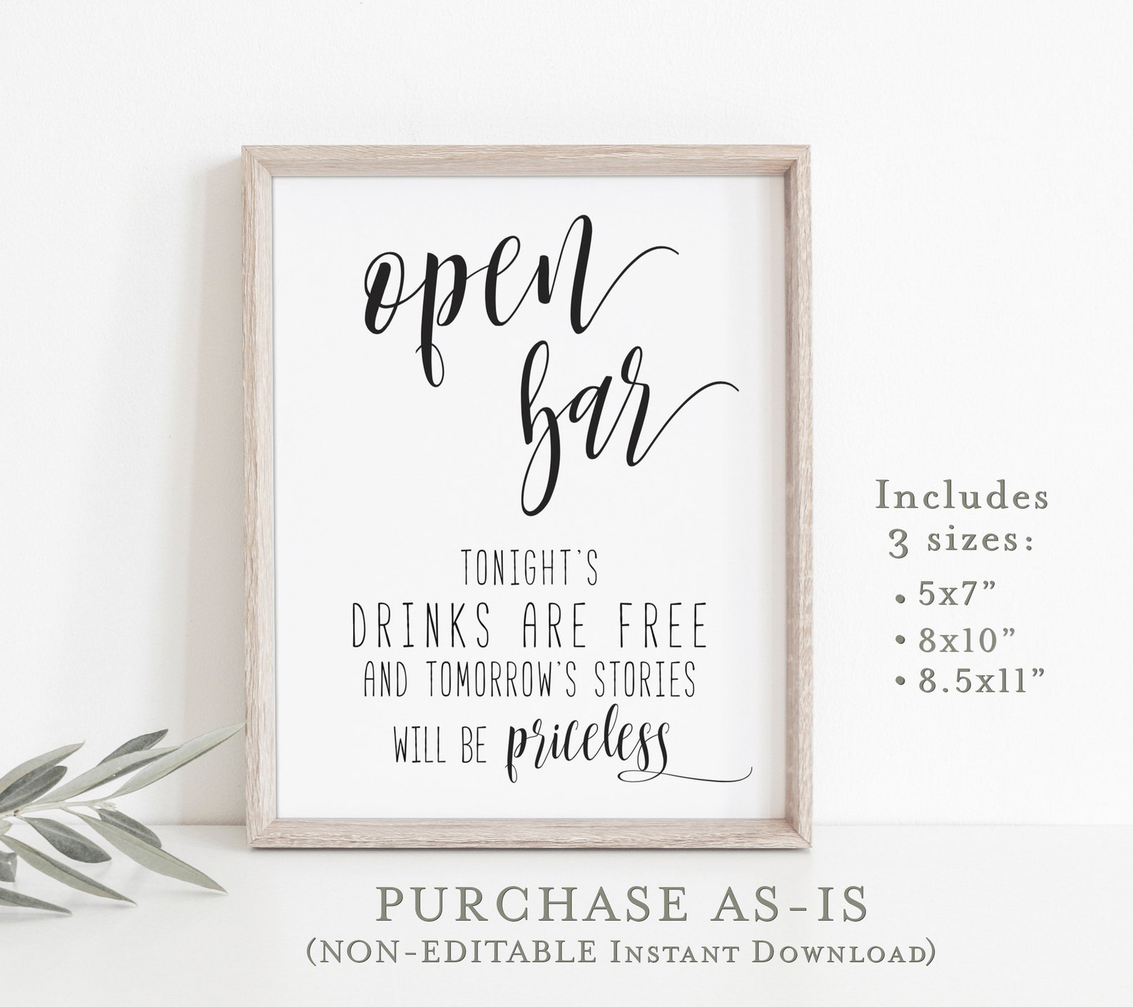 Printable Open Bar Sign, Tonight's Drinks Are Free and Tomorrow's ...