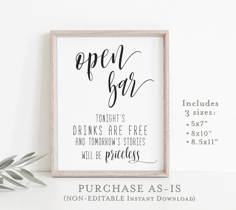 Printable Open Bar Sign Tonight's Drinks Are Free and - Etsy