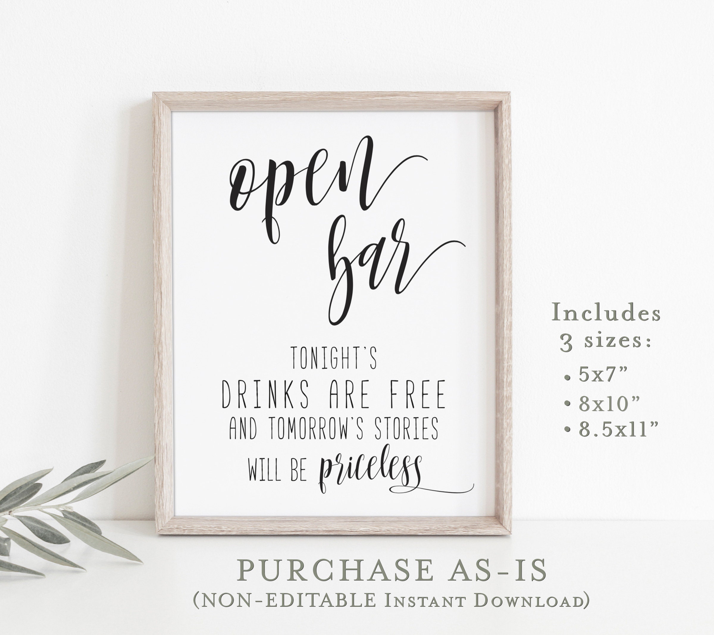 Printable Open Bar Sign, Tonight's Drinks Are Free and Tomorrow's ...