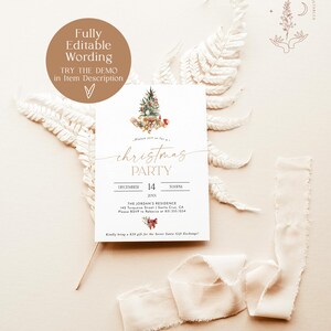 Christmas Party Invitation, Boho Holiday Party Invite, Christmas Tree ...