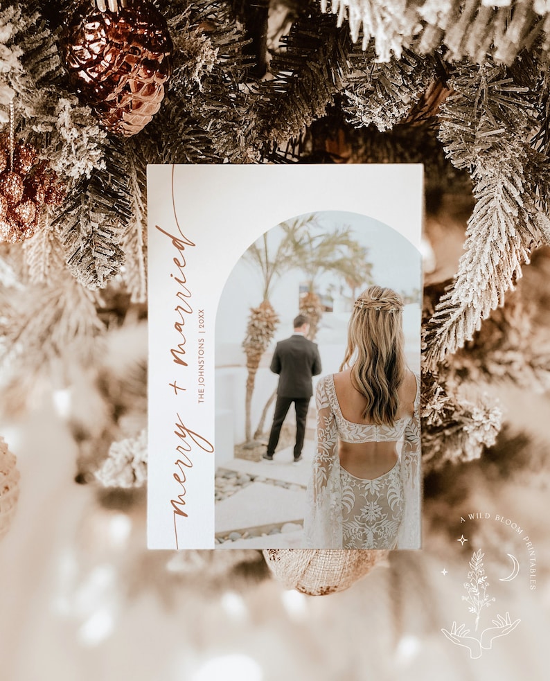 Merry and Married Christmas Card, Minimalist Christmas Photo Card ...