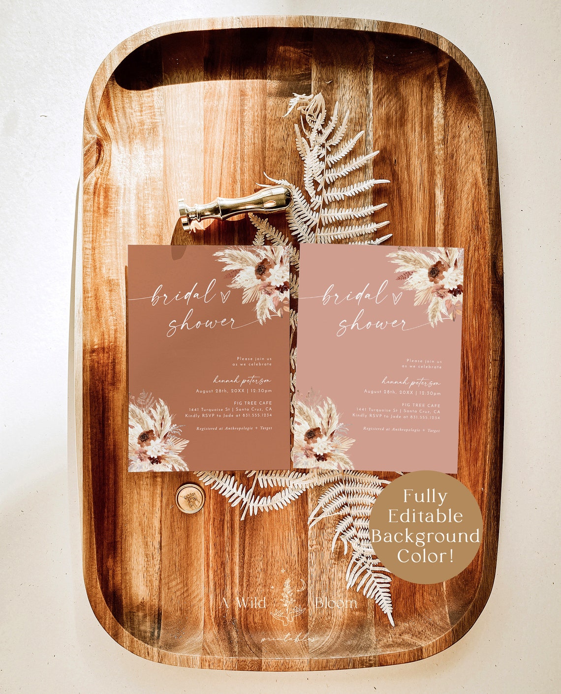 Boho Bridal Shower Invitation, Fall Bridal Shower Invite, Pampas Grass ...