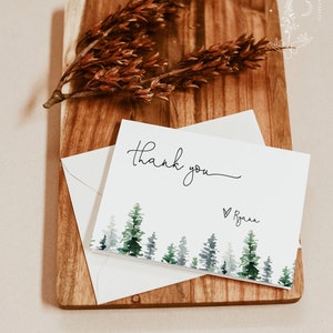 Winter Thank You Card Template, Editable Thank You Cards, Rustic Pine ...