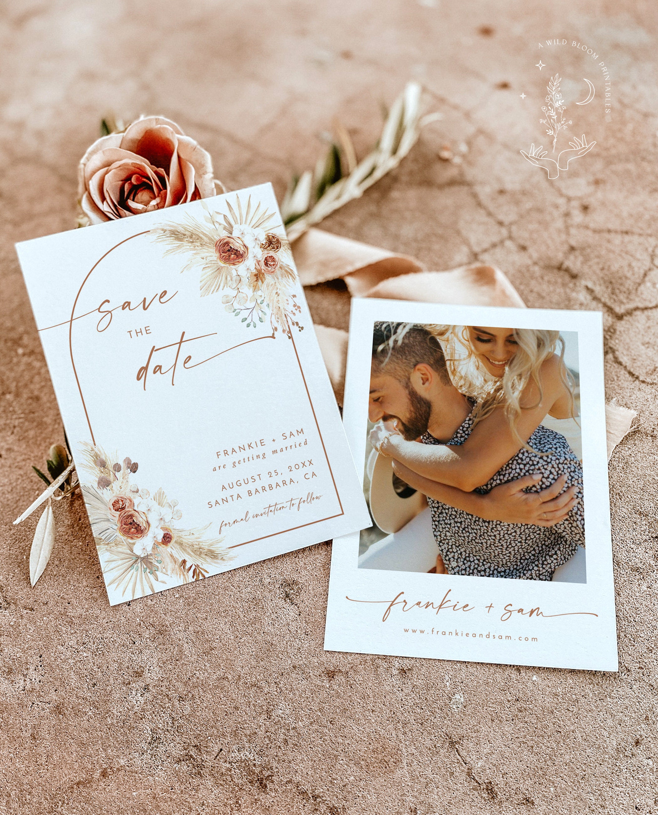 Boho Photo Save the Date, Pampas Grass, Minimalist, Arch, Instant ...