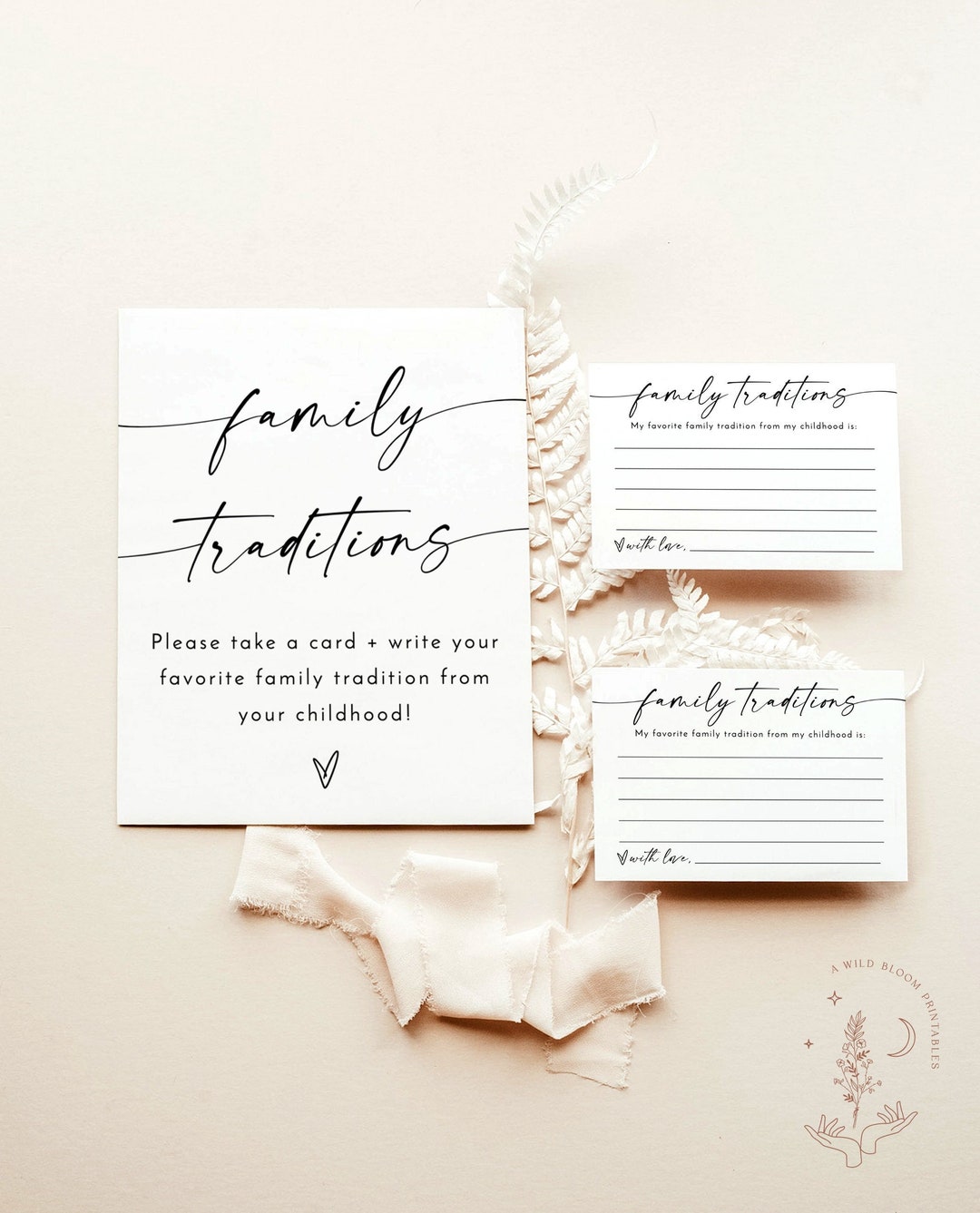 Family Traditions Sign & Card Template, Minimalist Baby Shower Sign ...