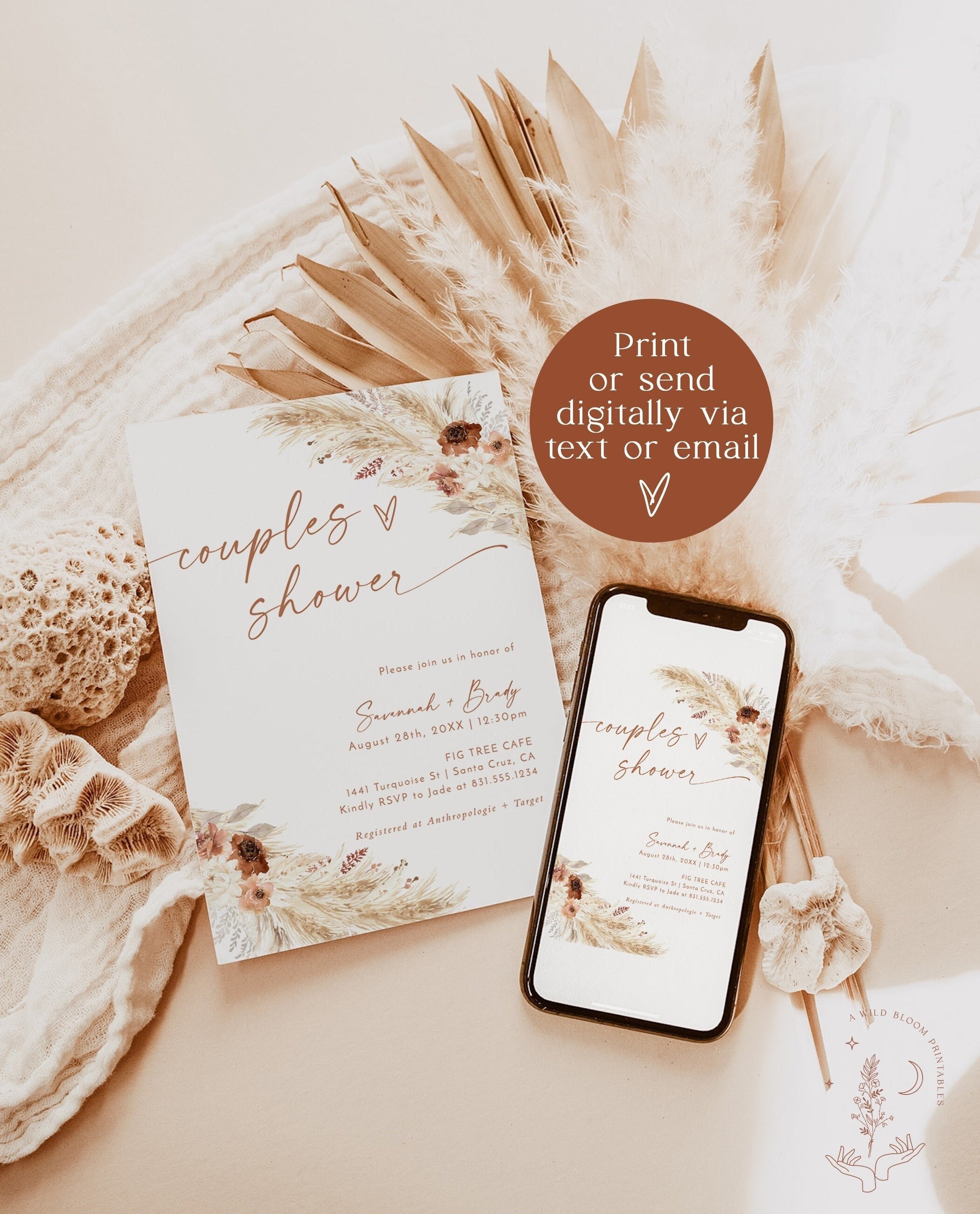 Boho Couples Shower Invite Engagement Party Invite Pampas - Etsy