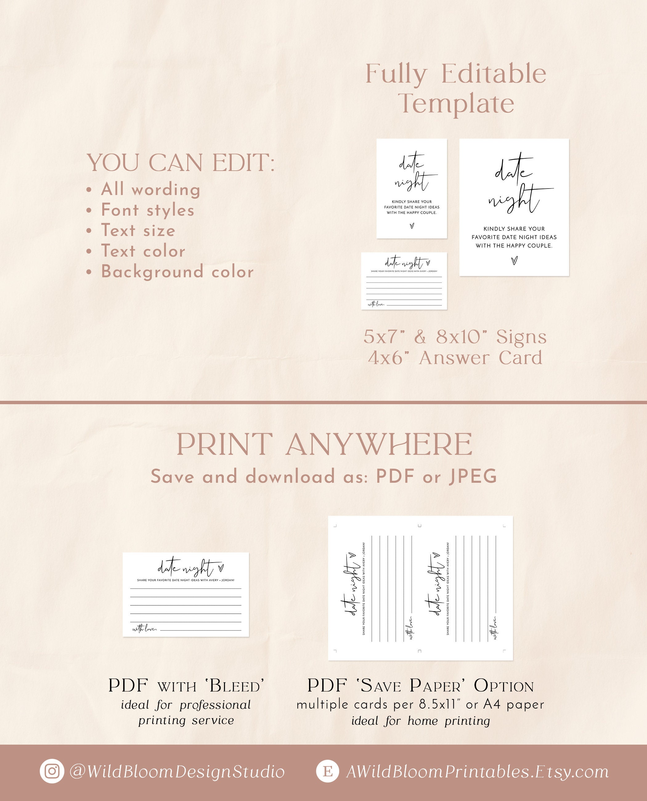 Date Night Ideas Sign Modern Date Night Ideas Card Boho - Etsy