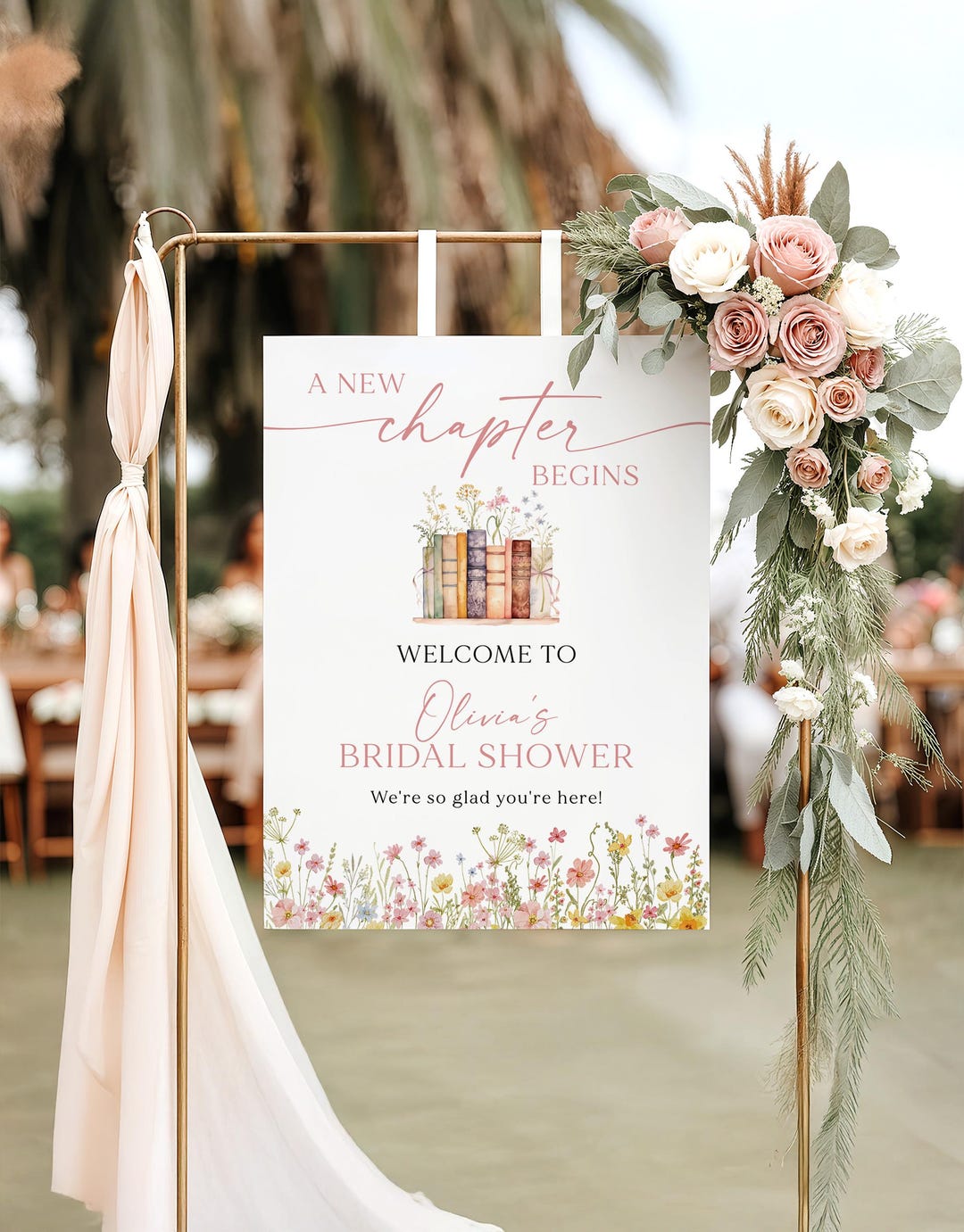 A New Chapter Bridal Shower Welcome Sign, Floral Storybook, Spring ...