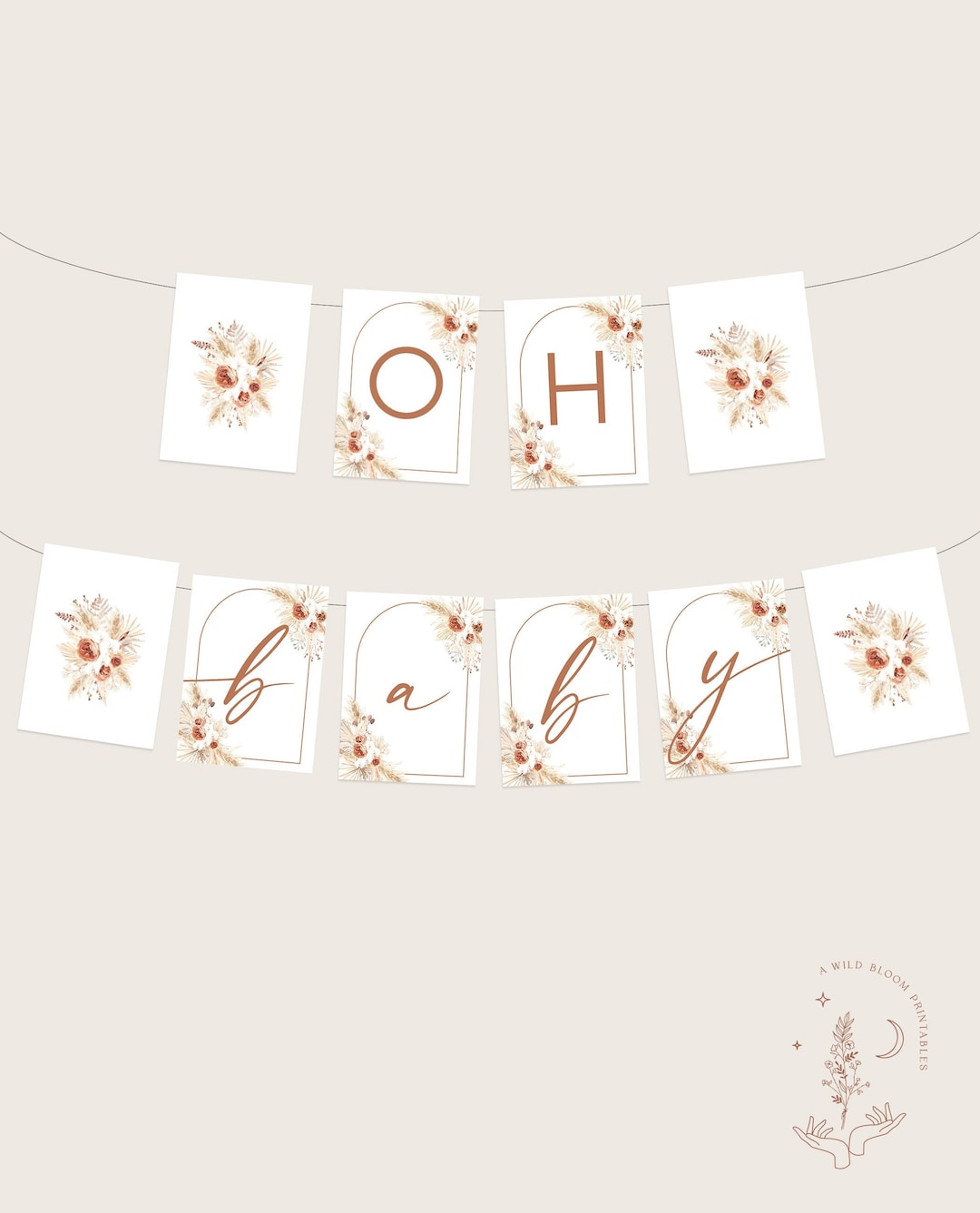Boho Baby Shower Banner, Oh Baby Banner, Pampas Grass Baby Shower ...