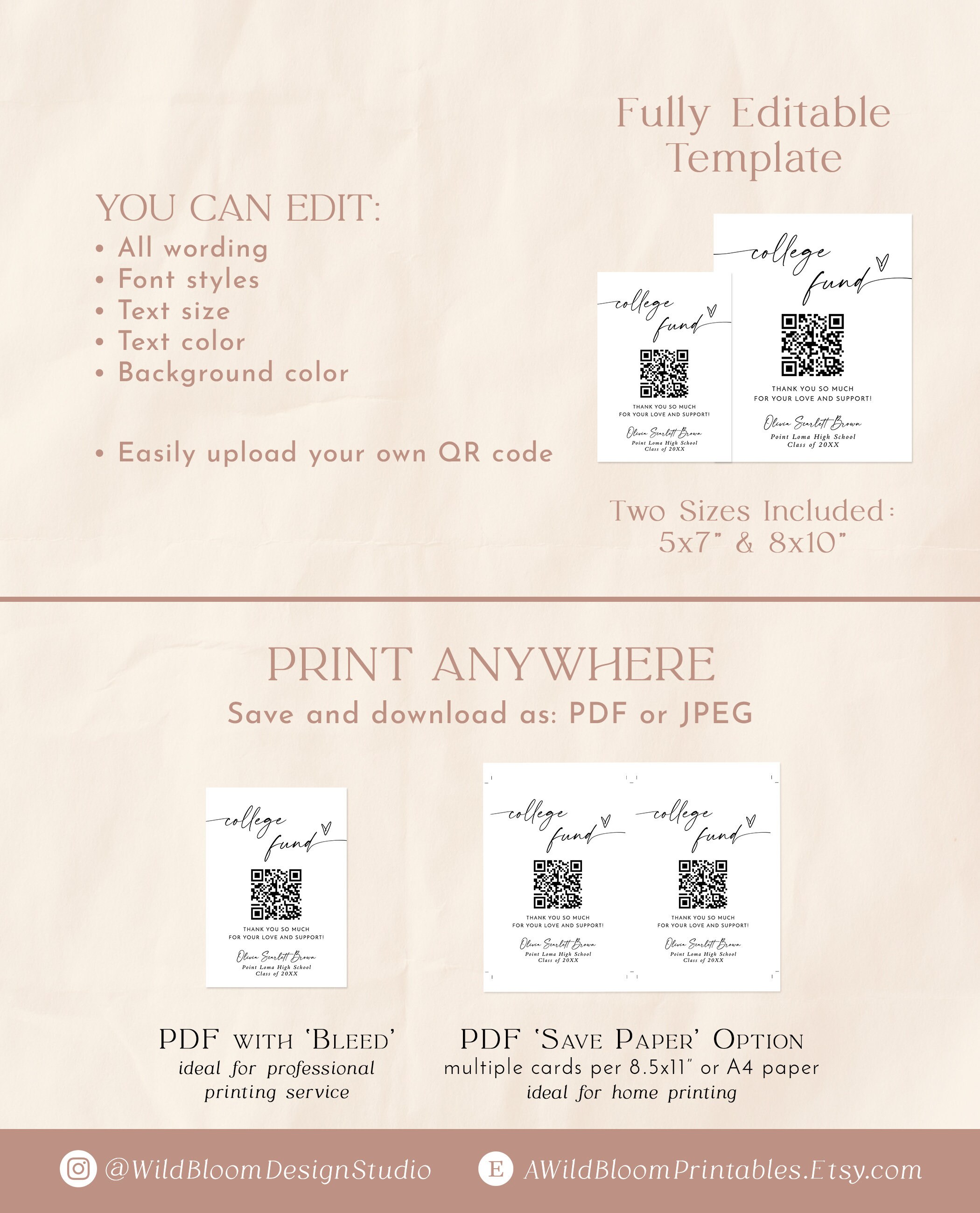 College Fund QR Code Sign Modern Graduation Party Sign - Etsy