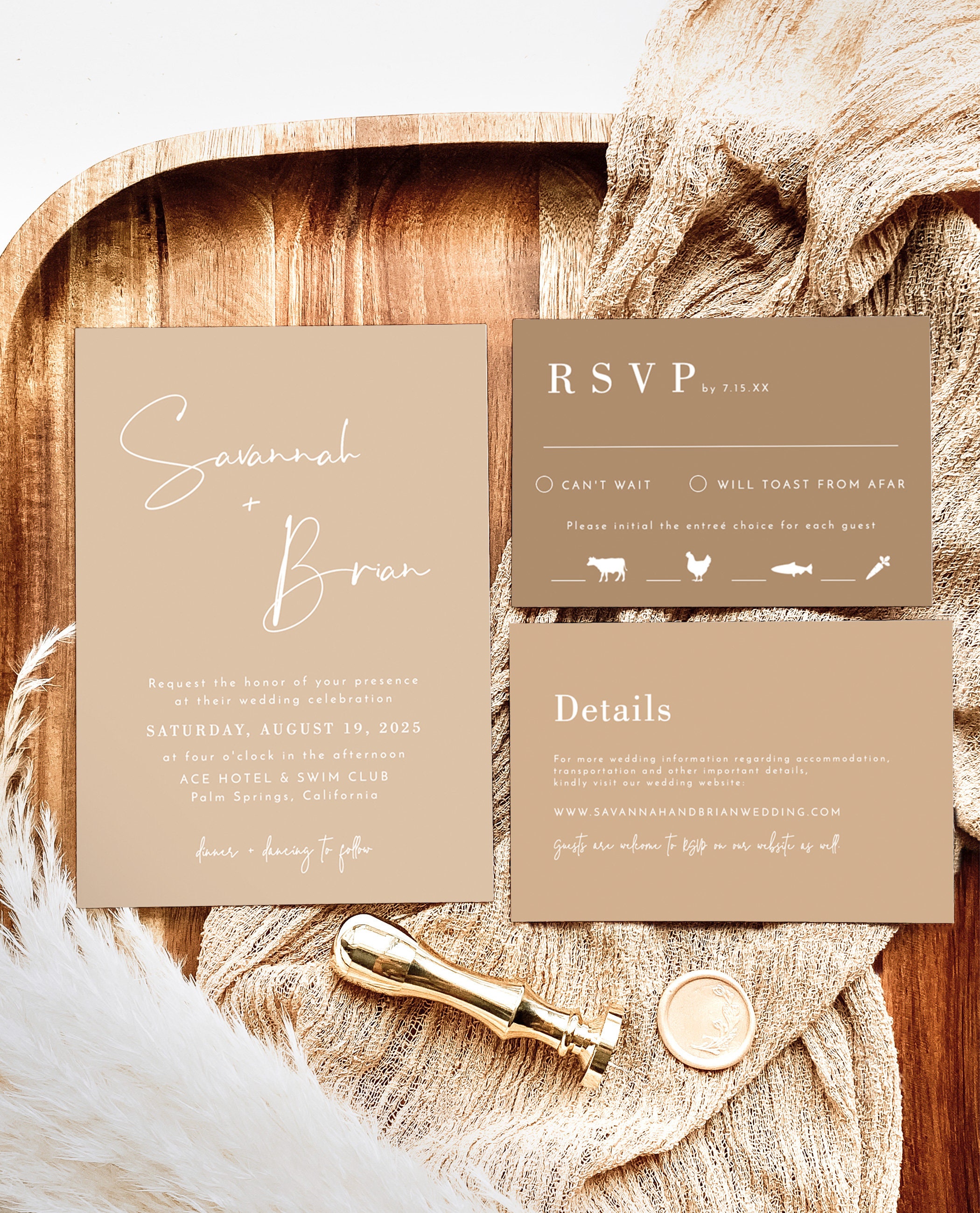Beige Modern Wedding Invitation Suite Template Minimalist | Etsy