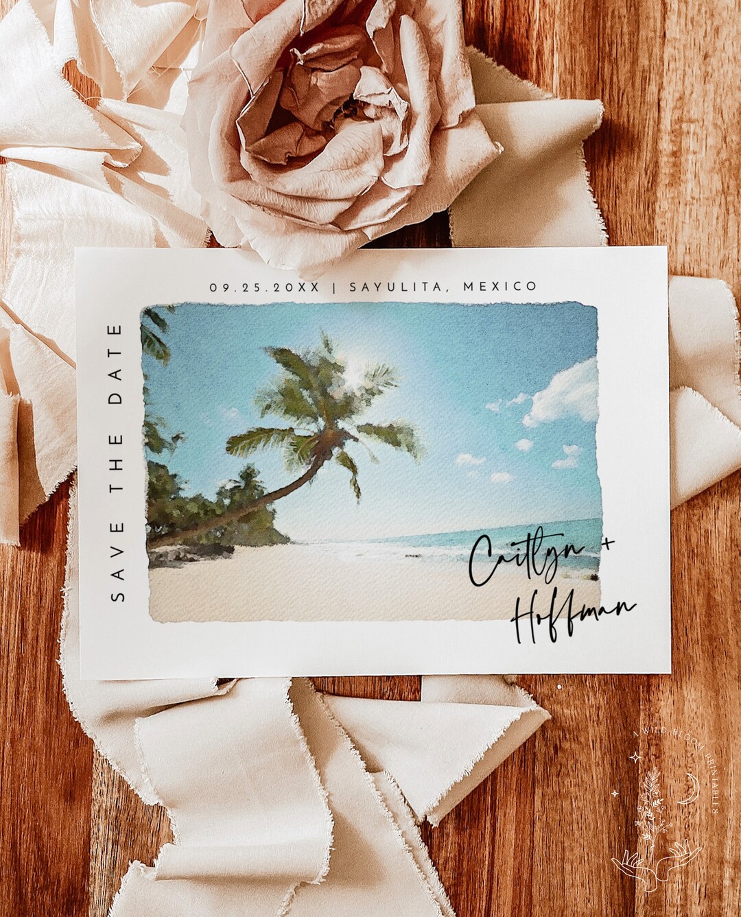 Tropical Save the Date Postcard, Mexico Save the Date Invite, Minimalist Photo Save the Date ...