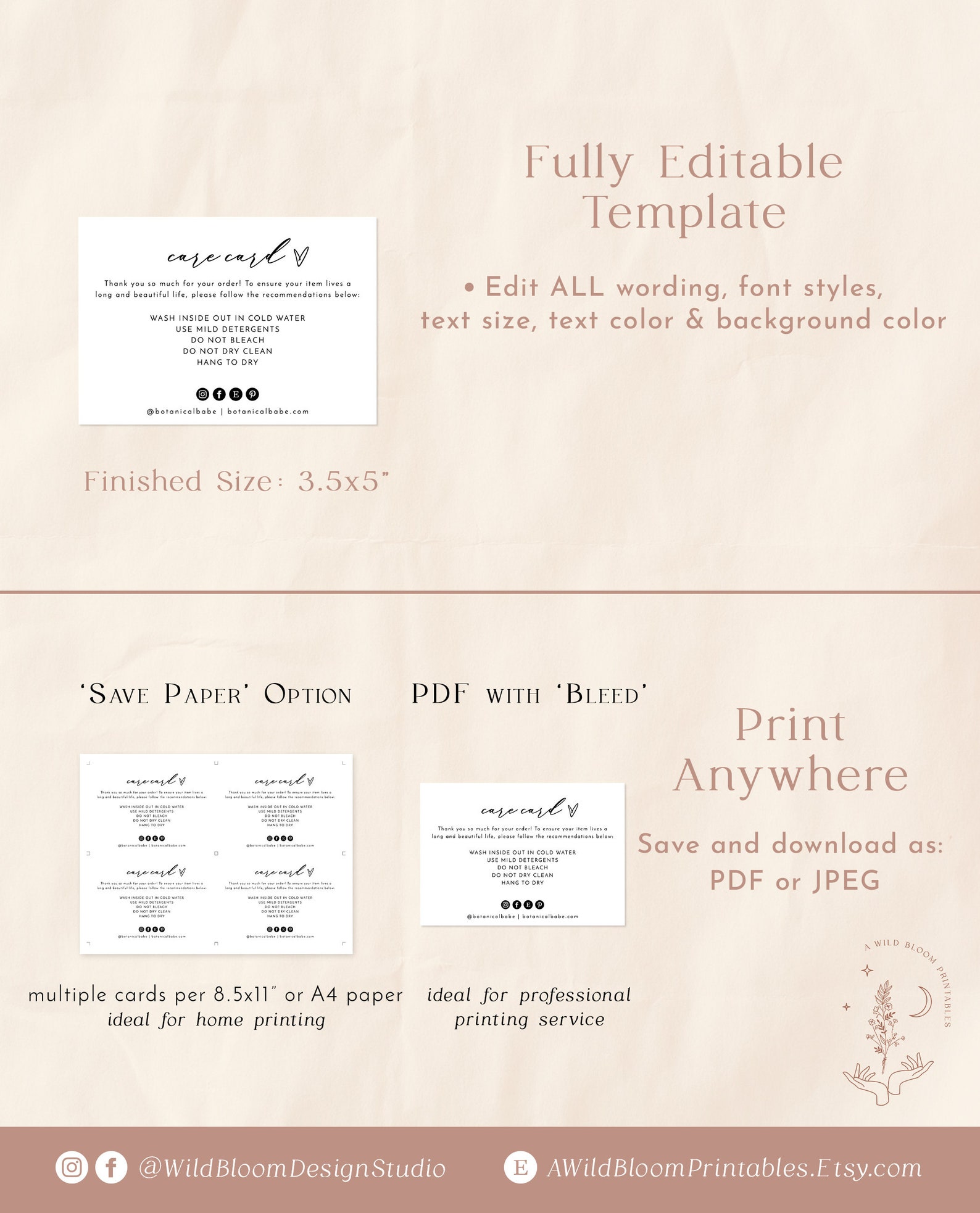 Small Business Care Card Clothing Care Card Modern Clothes - Etsy