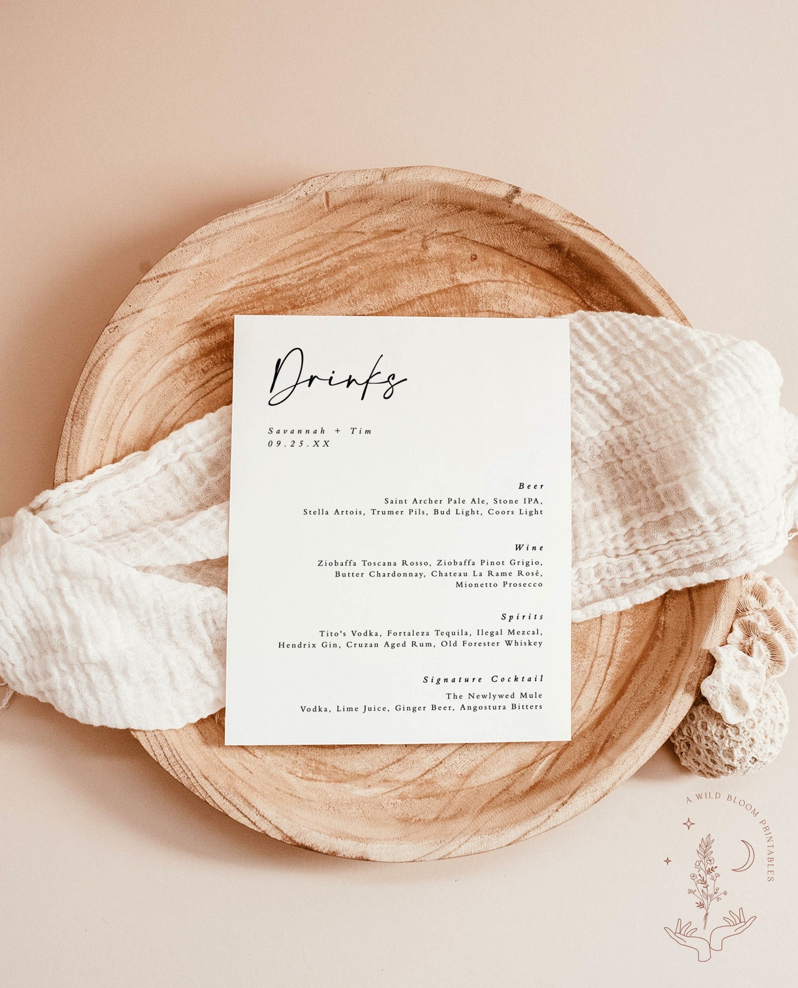 Minimalist Drink Menu Template, Printable Cocktail Menu, Minimalist ...