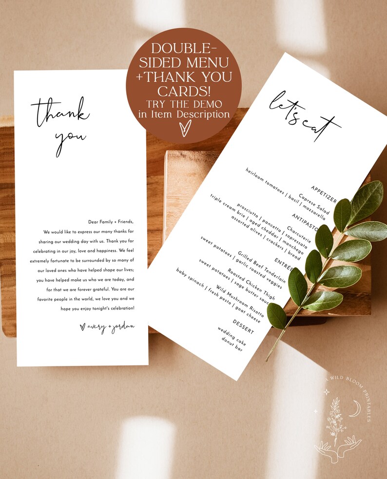 Minimalist Menu Thank You Letter Template Wedding Napkin - Etsy