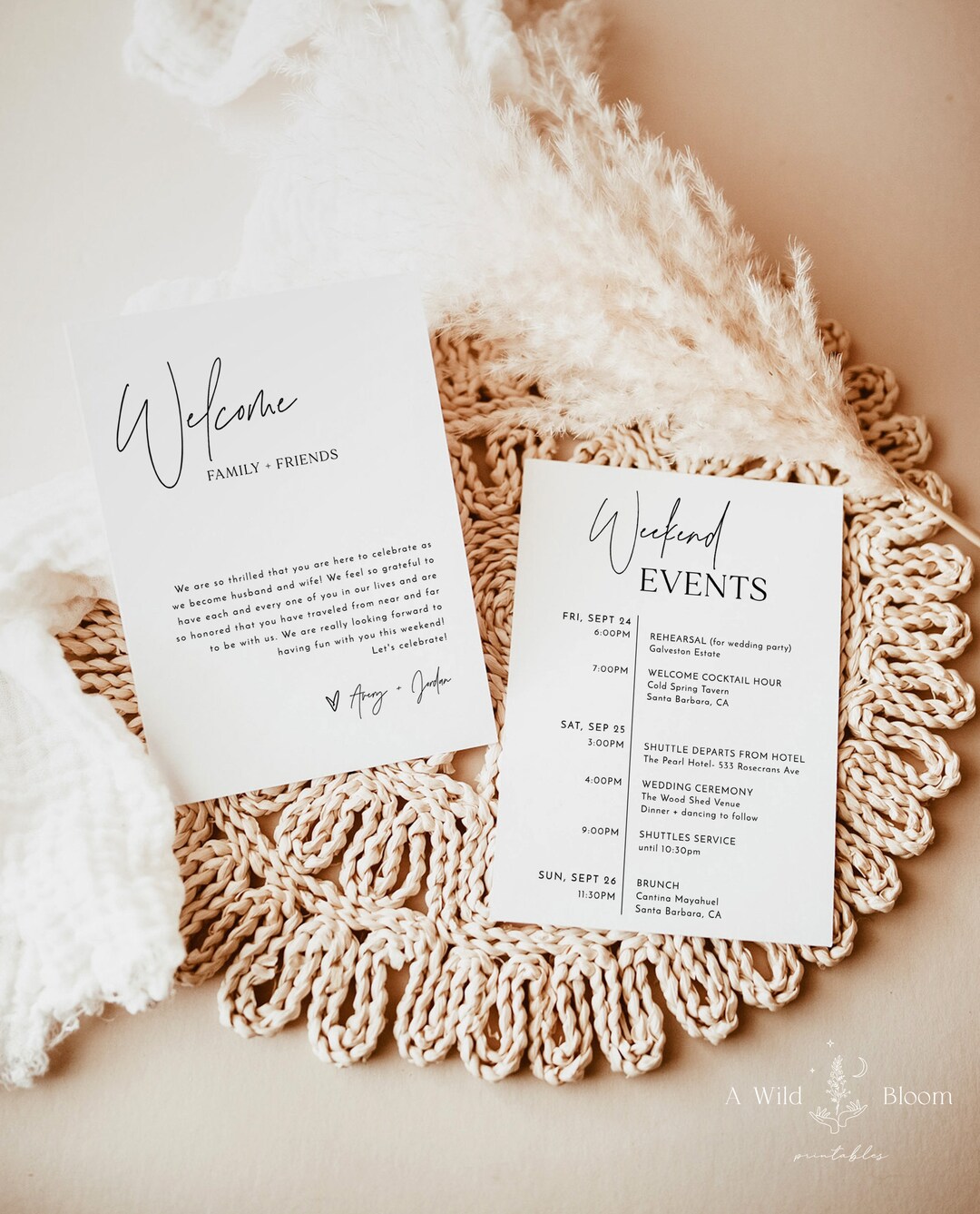 Minimalist Wedding Events Card Template, Modern Weekend Events, Wedding ...