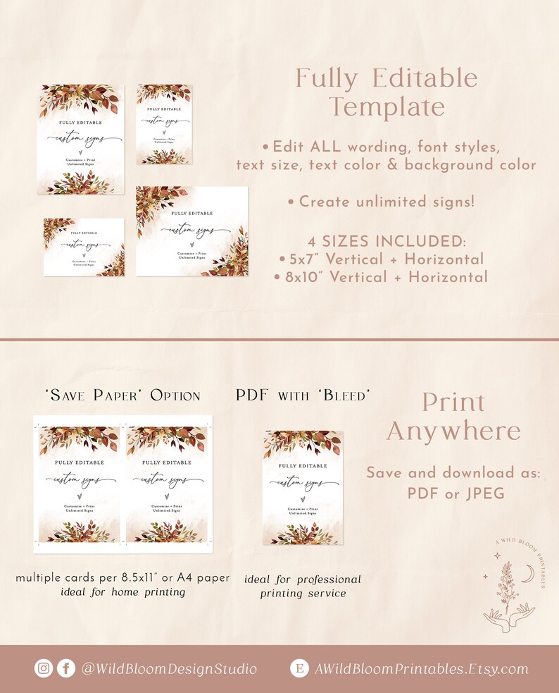 Rustic Fall Wedding Sign Template Autumn Wedding Custom Sign - Etsy