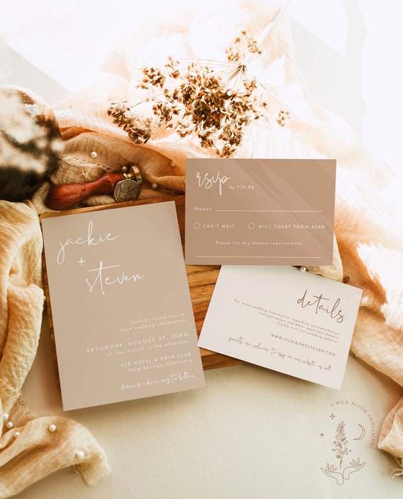 Beige wedding invitation Cream wedding invitation set Wedding ...