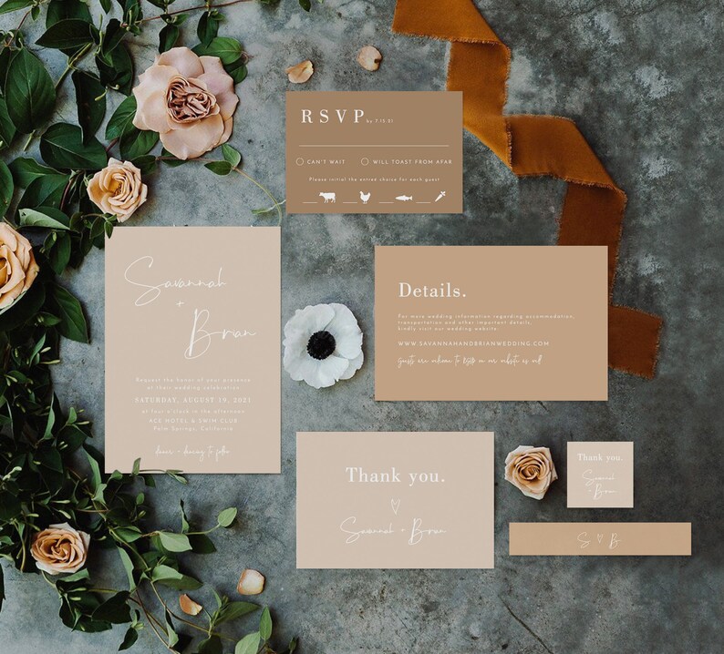 Beige Modern Wedding Invitation Suite Template Minimalist | Etsy