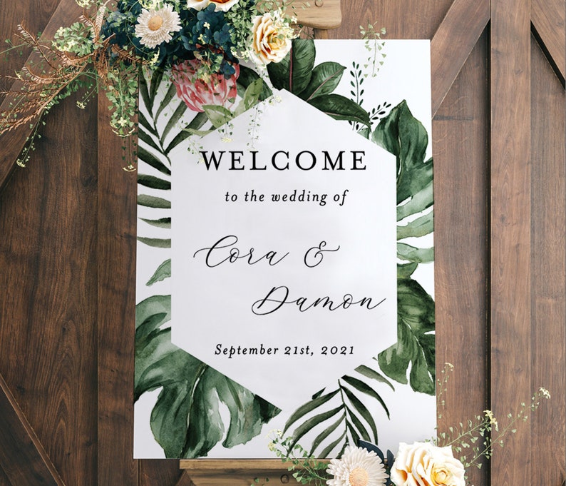 Tropical Wedding Welcome Sign Template Modern Tropical | Etsy