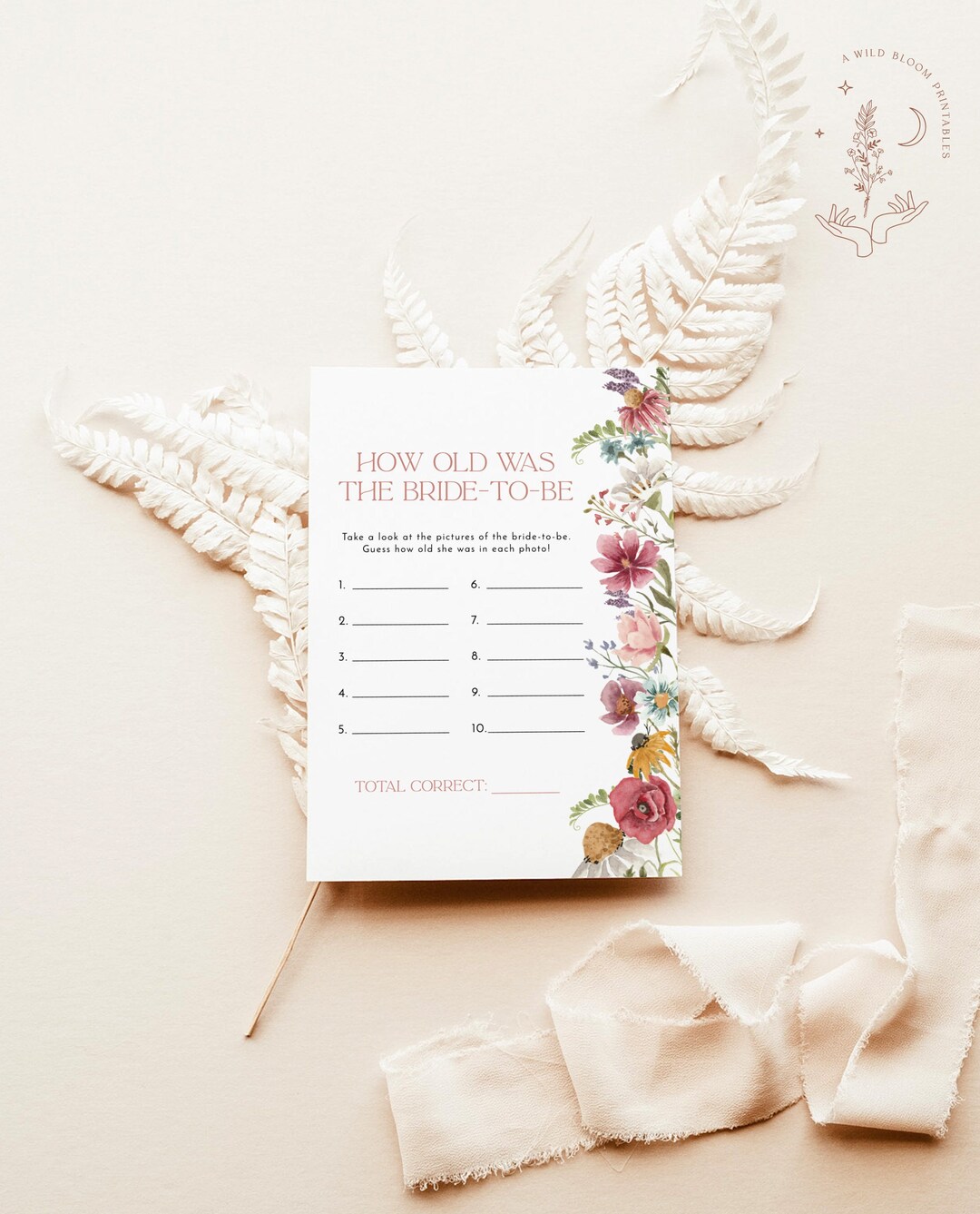 Guess the Bride's Age Game, Wildflower Bridal Shower Game, How Old Was ...