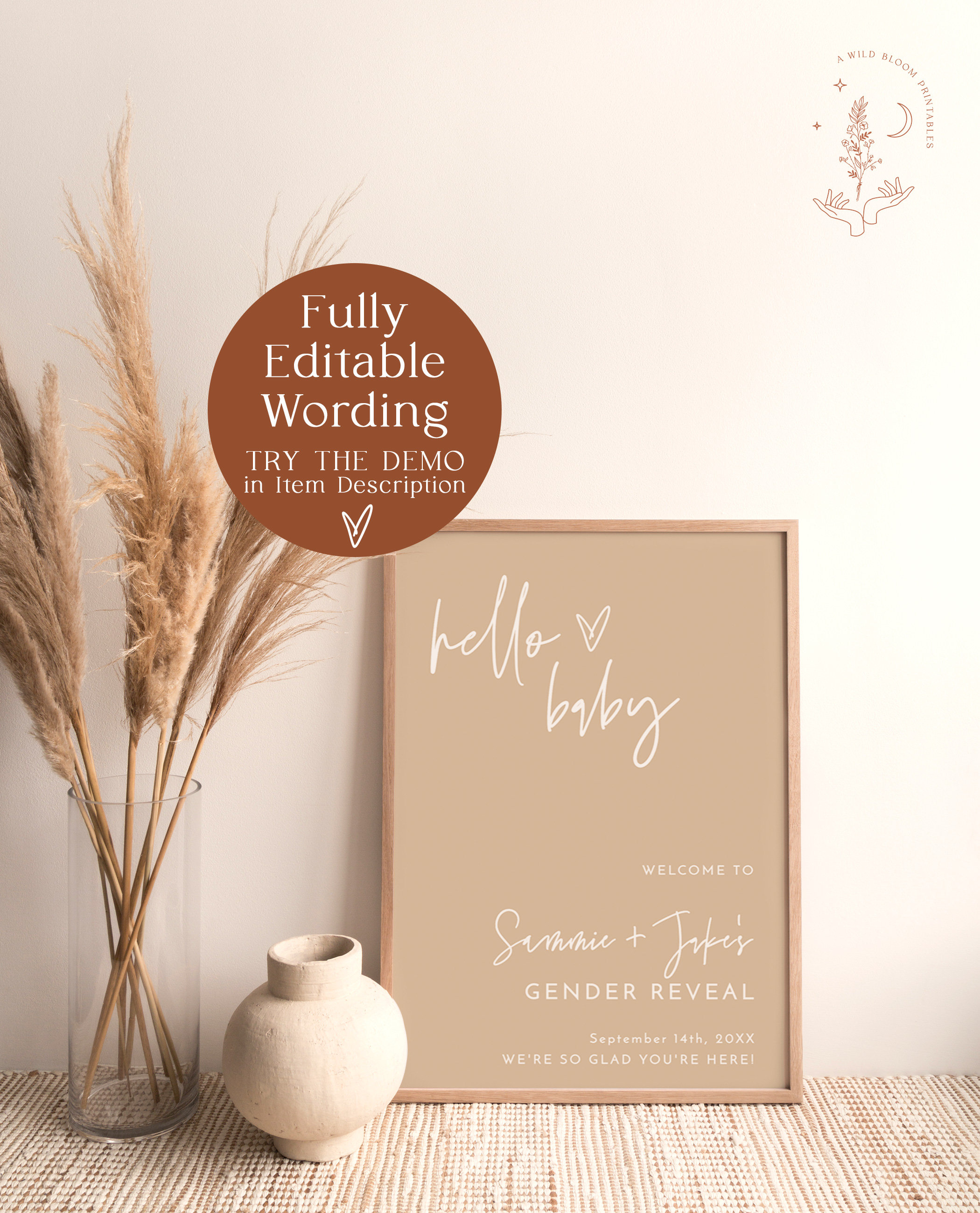 Modern Gender Reveal Welcome Sign Beige Gender Reveal Poster - Etsy