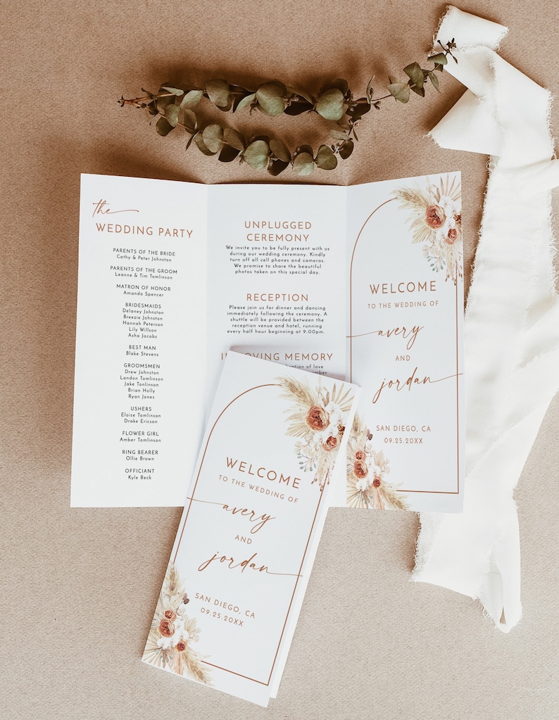Trifold Wedding Program Template Boho Wedding Tri-fold - Etsy