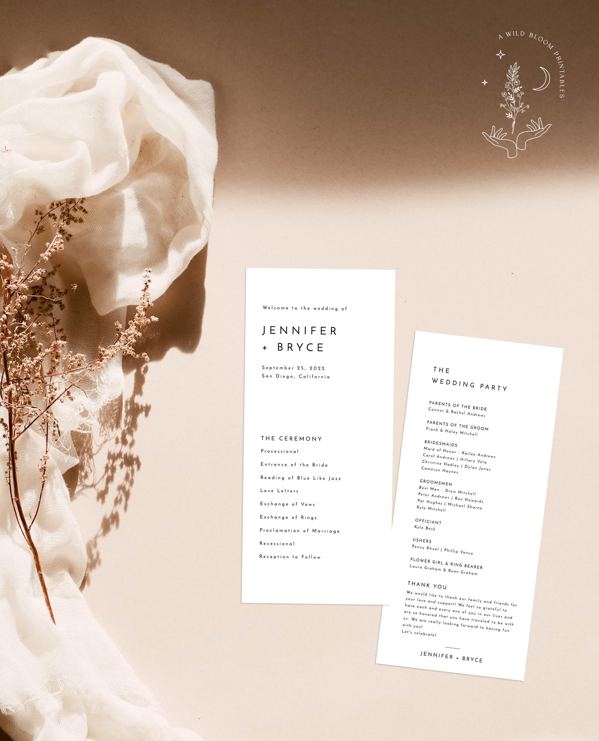 Minimalist Wedding Program Template Printable Order of - Etsy