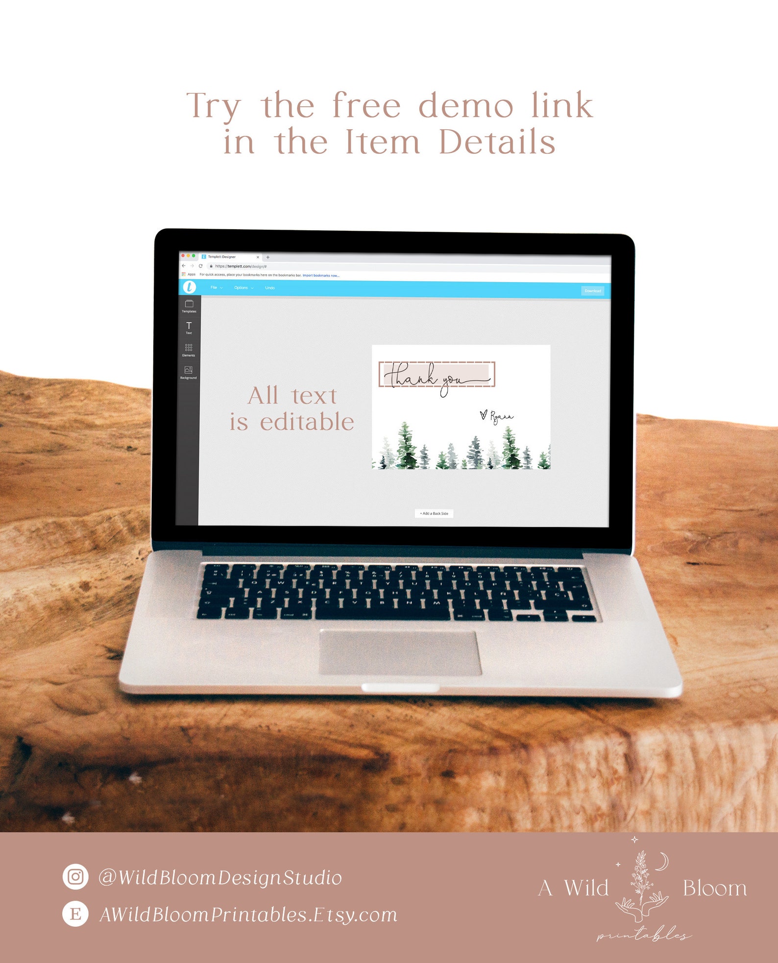 Winter Thank You Card Template Editable Thank You Cards - Etsy