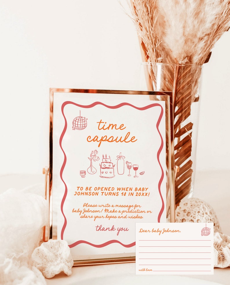 Time Capsule Sign, Hand Drawn Colorful Baby Shower, Cards, Modern ...