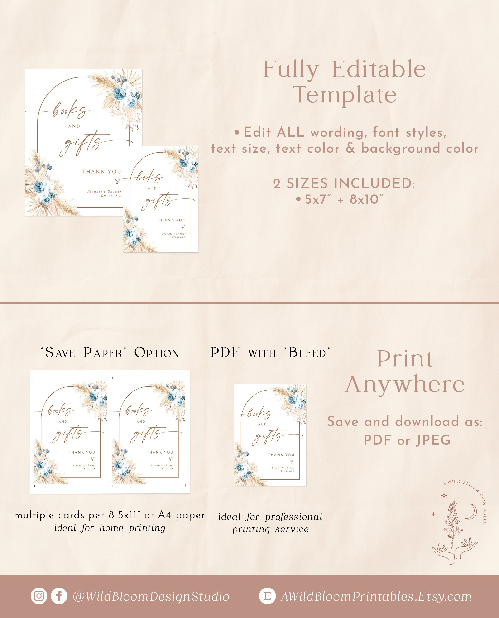 Books and Gifts Sign Boho Baby Shower Sign Blue Baby | Etsy