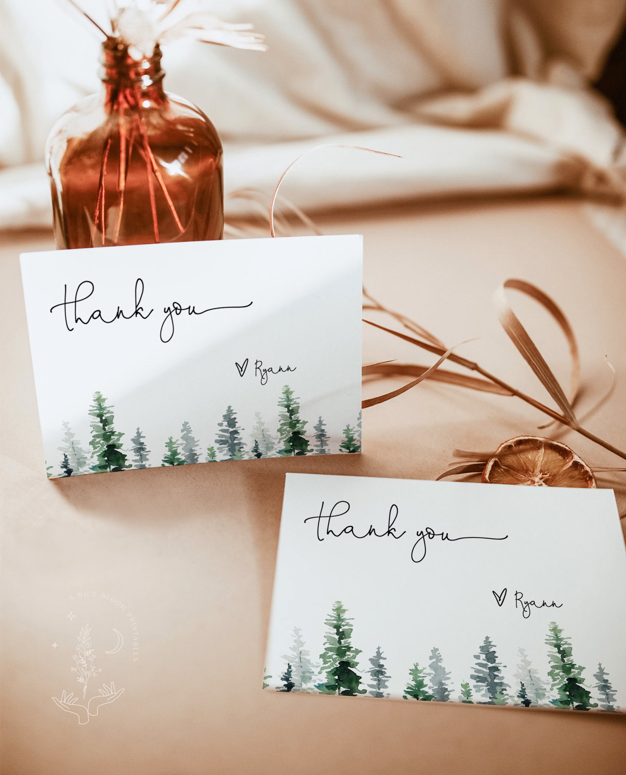 Winter Thank You Card Template Editable Thank You Cards - Etsy
