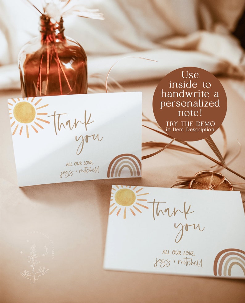 Sunshine Thank You Card Template Rainbow Thank You Cards - Etsy
