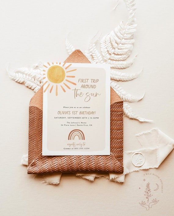 First Trip Around The Sun Birthday Invite Boho Birthday Etsy