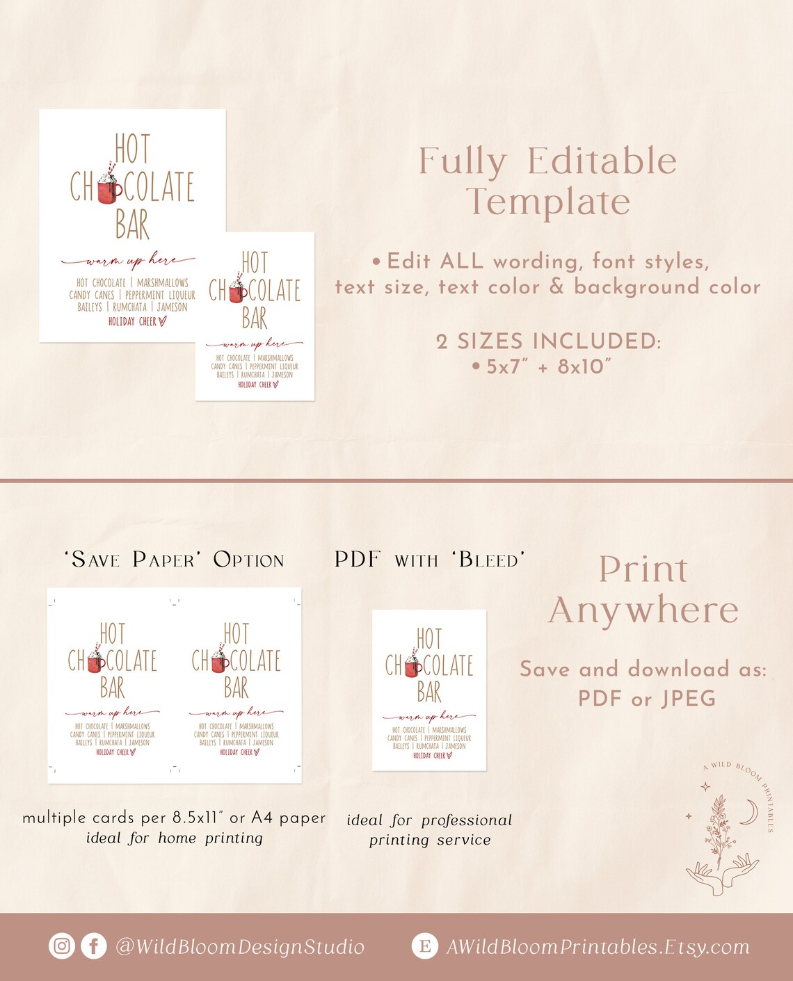 Hot Chocolate Bar Menu Sign, Holiday Party, Christmas Baby Shower ...